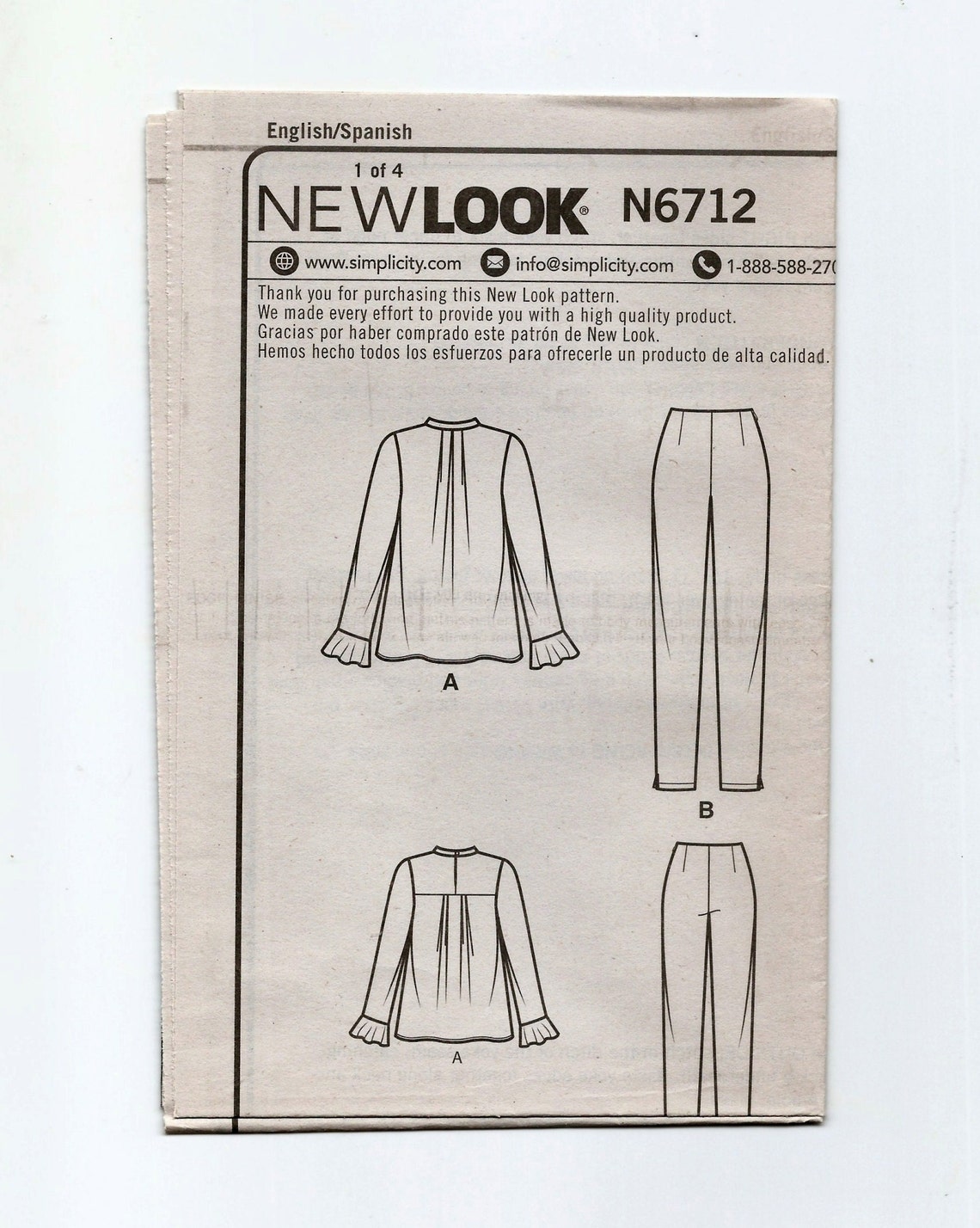 Misses Top and Pants New Look Sewing Pattern N6712, Sizes 6 to 18, Bust ...