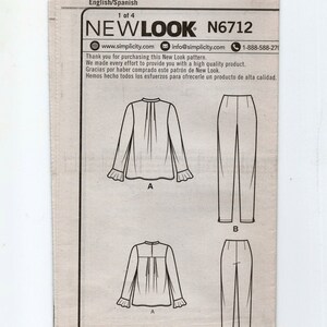Misses Top and Pants New Look Sewing Pattern N6712, Sizes 6 to 18, Bust ...