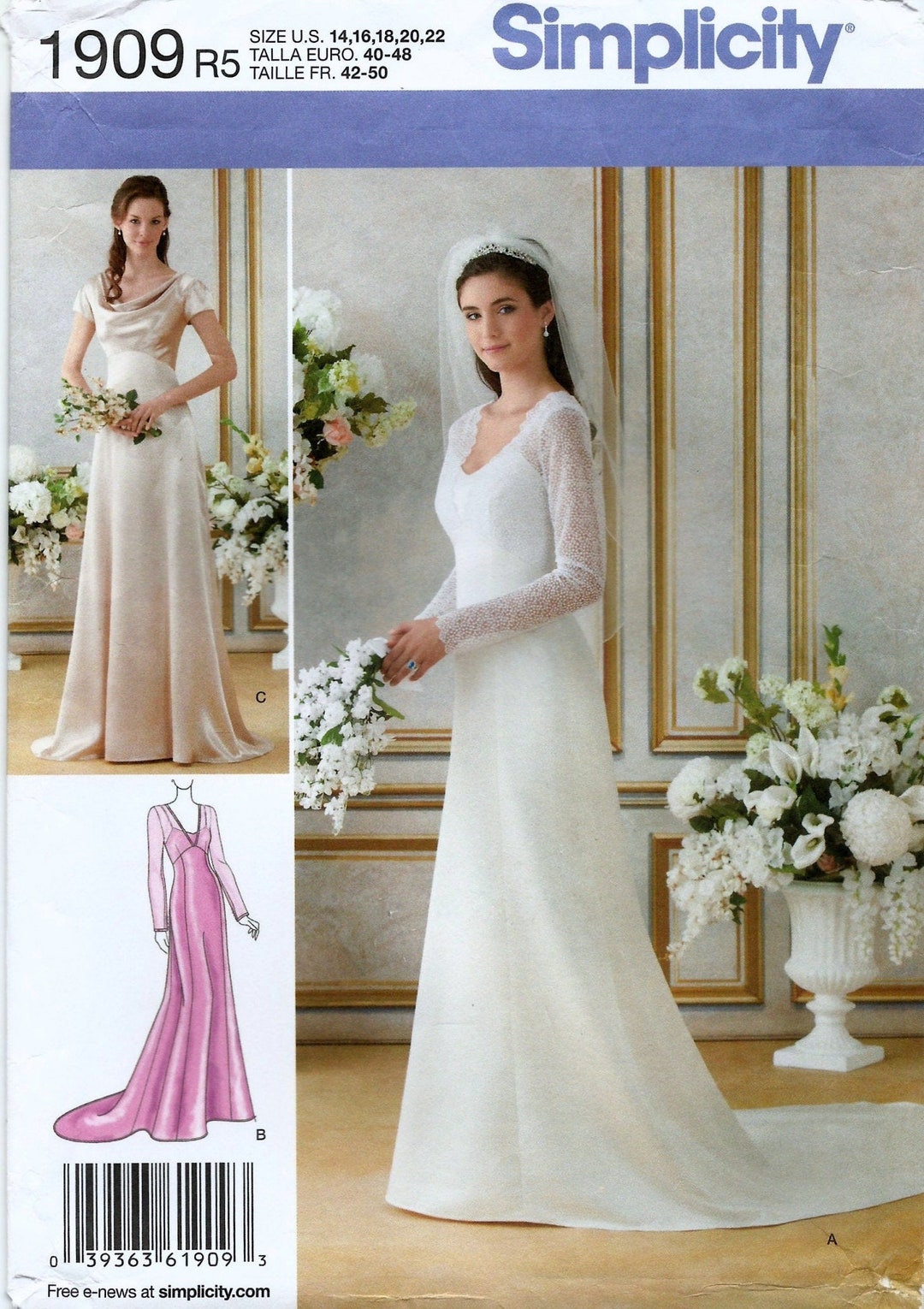 Bridal Wedding Gown, Bridesmaids Gown, Simplicity 1909 Sewing Pattern ...