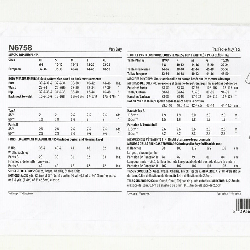 New Look Sewing Pattern N6758: Misses Top and Wide Leg Pants, Sizes 6 ...