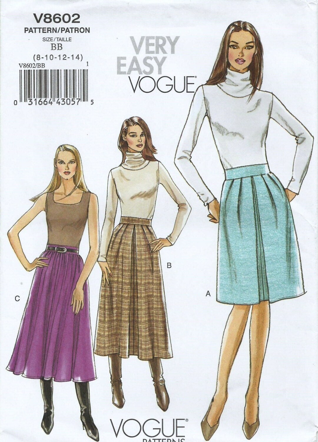 Vogue Skirt Sewing Pattern V8602: A-line & Flared, Sizes 8-14 - Etsy