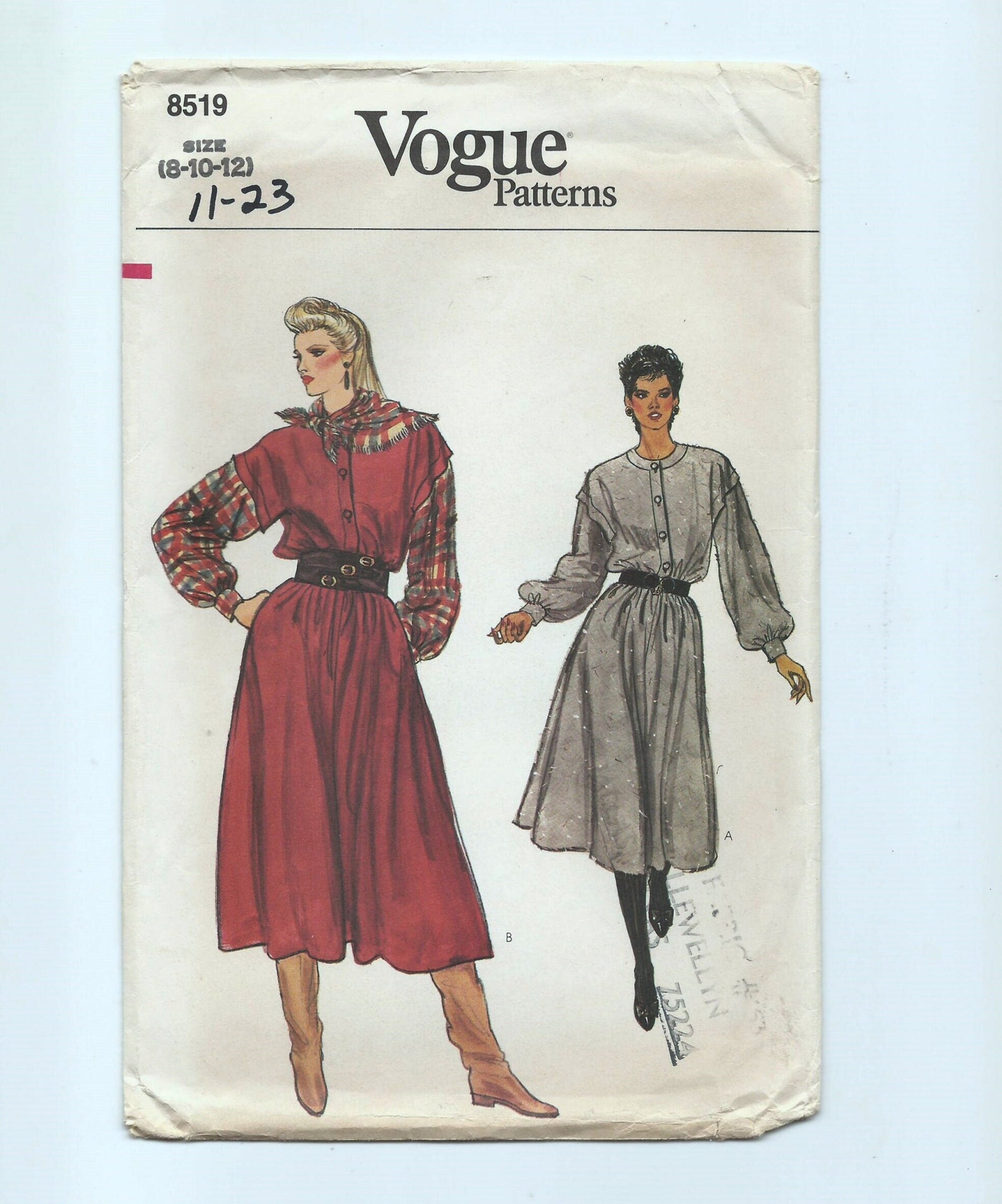 Misses Dress & Scarf Vogue 8519 Sewing Pattern, Sizes 8, 10, 12 ...