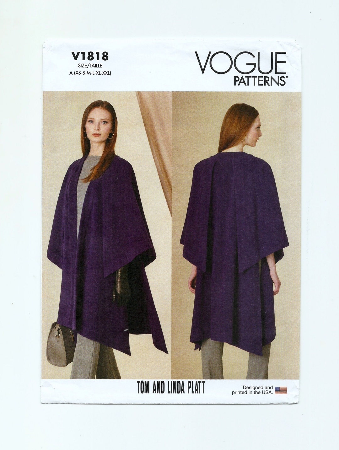 Vogue Sewing Pattern V1818, Misses Cape by Tom and Linda Platt, Factory ...