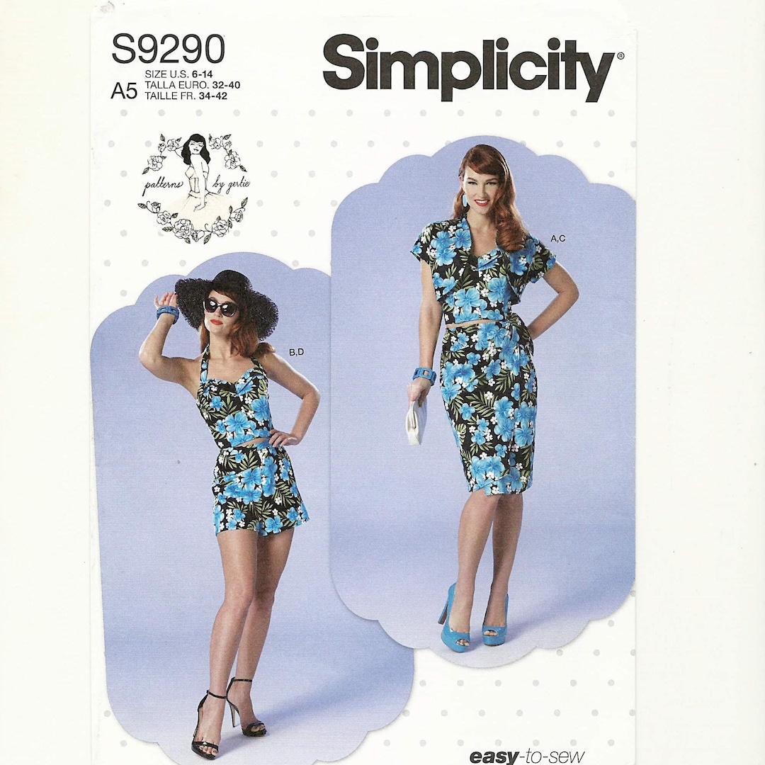 Simplicity S9290 Sewing Pattern: Gertie Bolero, Bustier, Sarong, Shorts ...