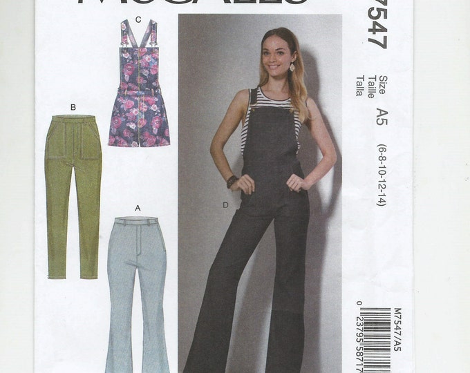 Misses Jeans and Overalls Sewing Pattern, Mccall's M7547, Sizes 6 to 14, Bust 30.5 to 36 ...