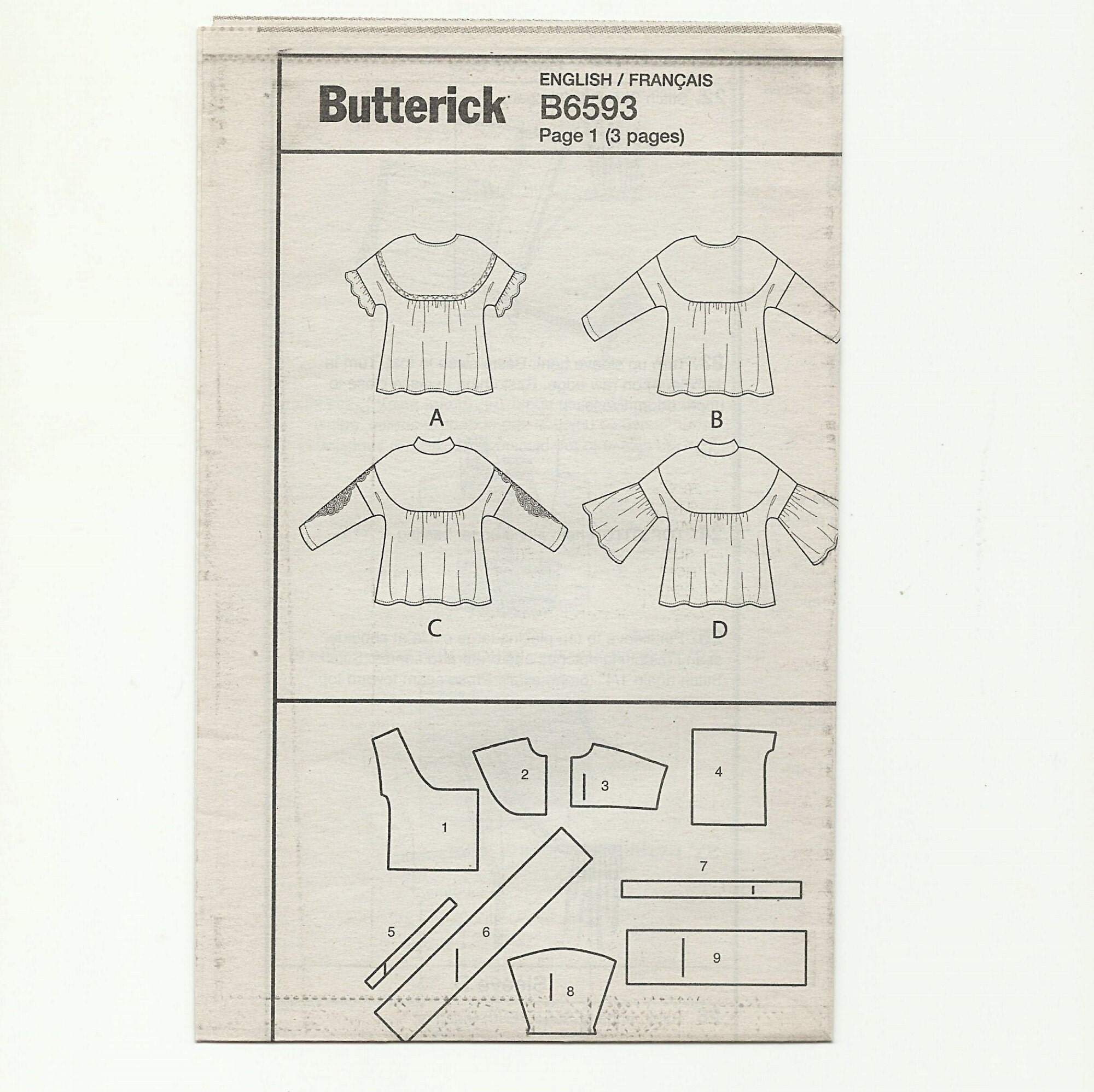 Misses Top Easy Butterick Sewing Pattern B6593, Loose Fitting, Pullover ...