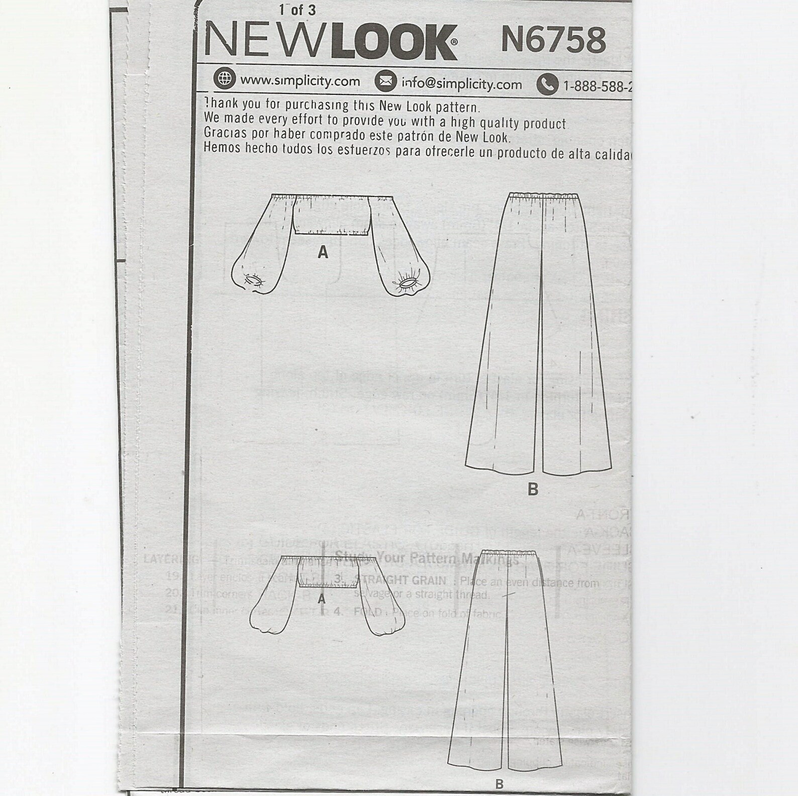 New Look Sewing Pattern N6758: Misses Top and Wide Leg Pants, Sizes 6 ...