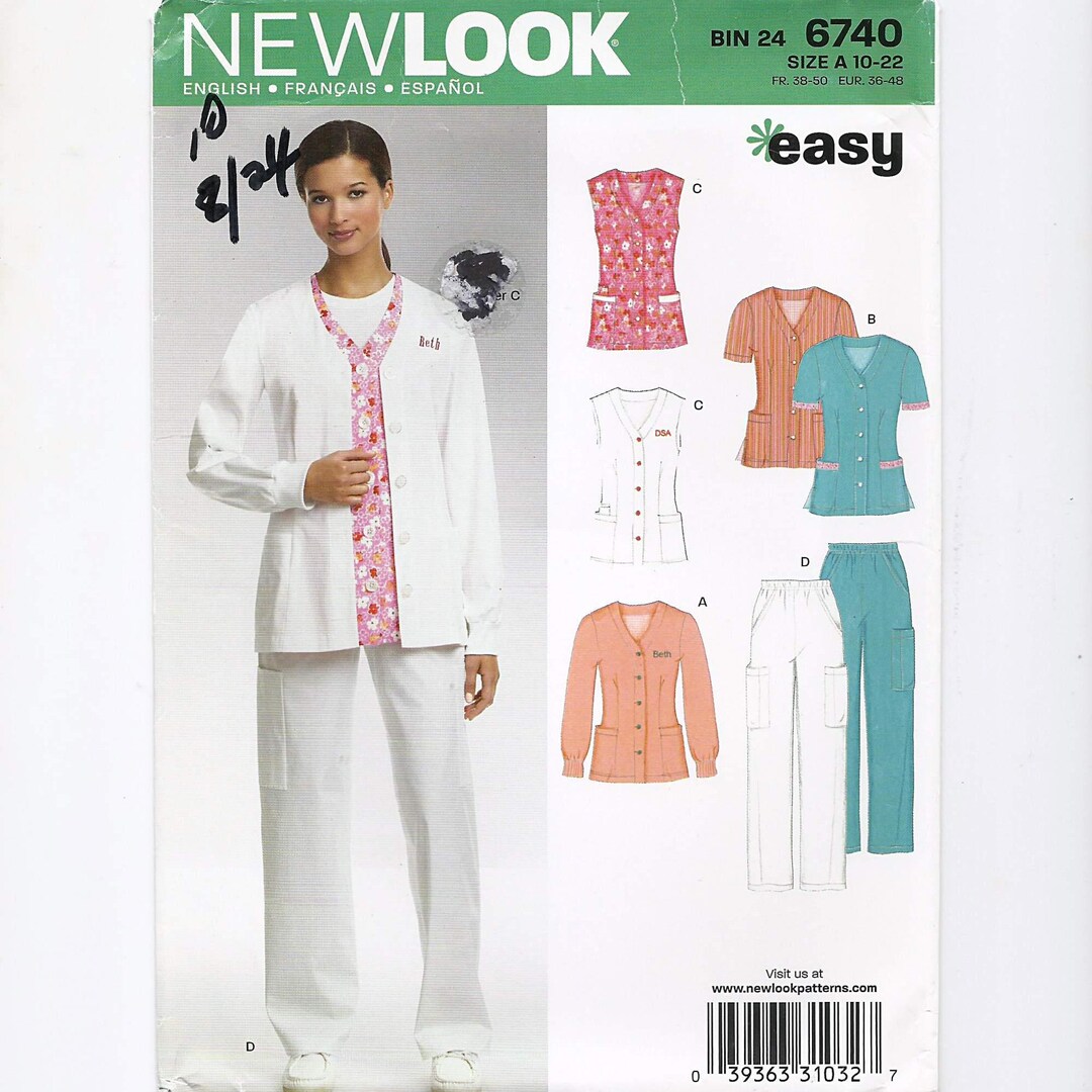 Uniform Scrubs, Misses & Womens Scrubs Top and Pants, New Look 6740 ...