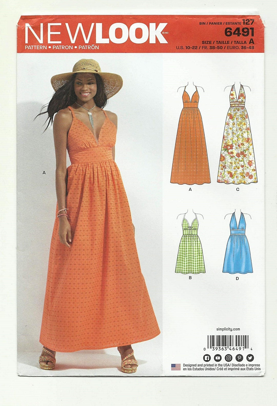 Misses Dress Sewing Pattern, New Look 6491, Sizes 10 to 22, Bust 32 to ...