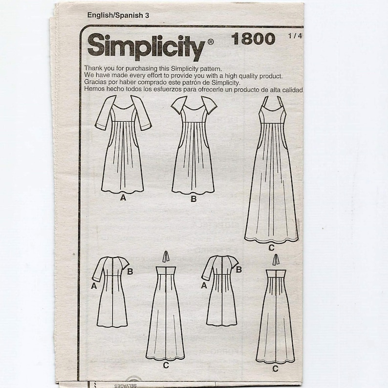 Women's Dress Amazing Fit Sewing Pattern Simplicity 1800, Sizes 20 to ...