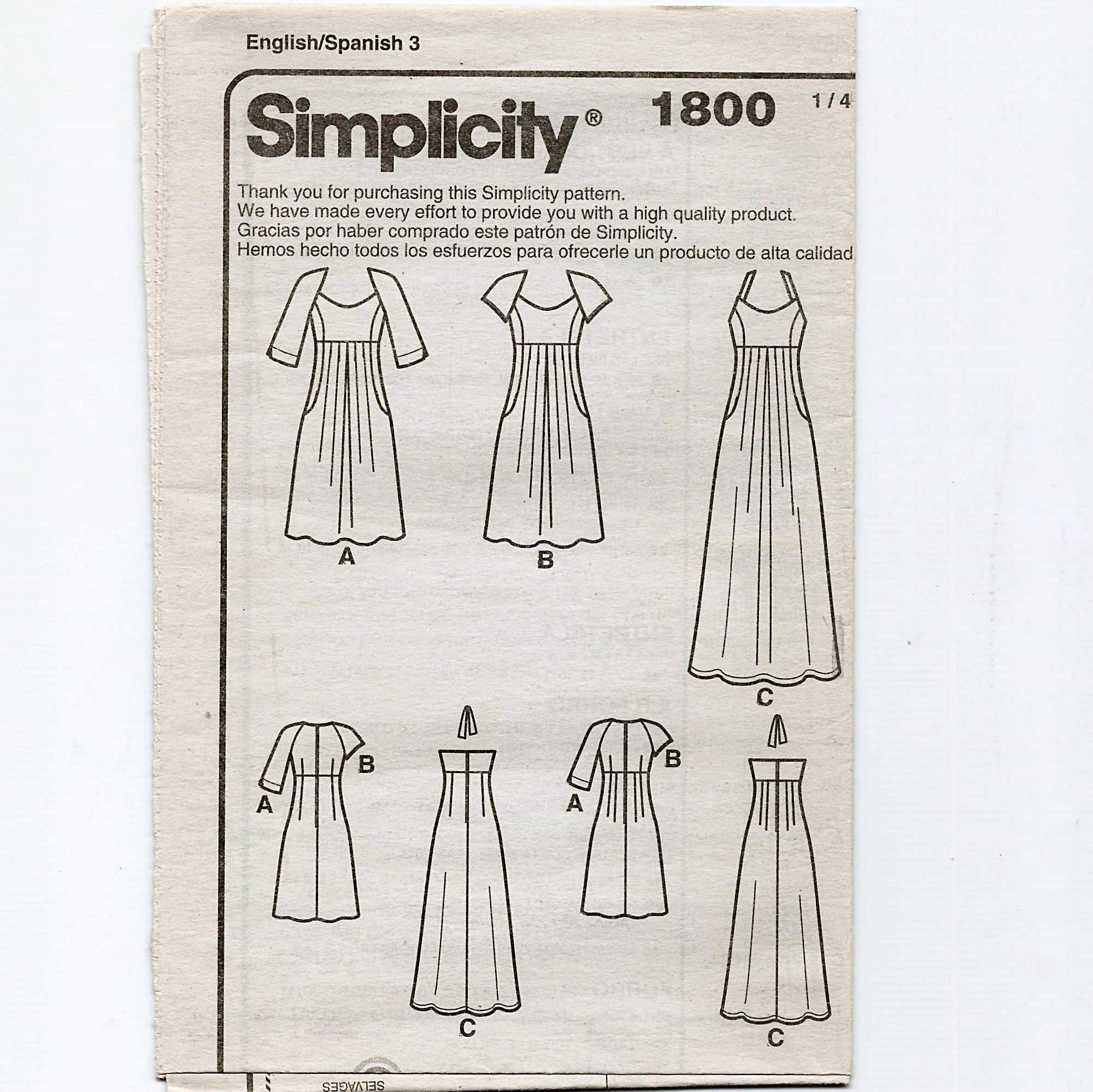 Women's Dress Amazing Fit Sewing Pattern Simplicity 1800, Sizes 20 to ...
