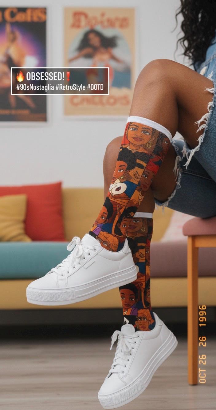 90s Moesha Inspired Socks | Retro Sitcom Aesthetic All Over Print | Y2K ...
