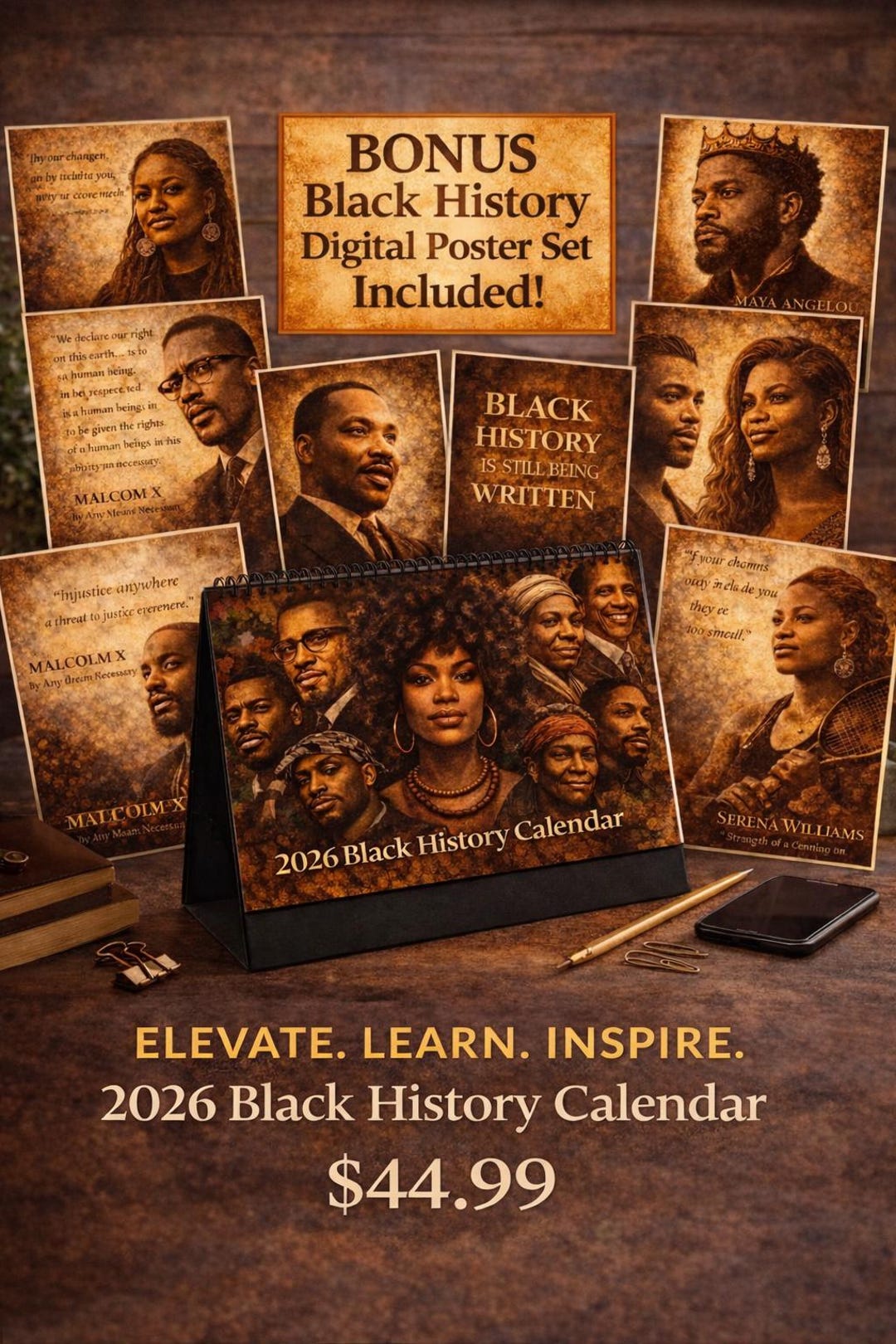 2026 Black History Calendar + Inspirational Black Icons Posters Bundle ...