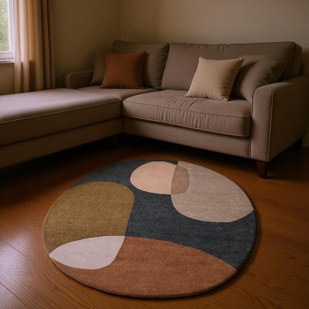 Blue Brown Round Sunburst Rug Radiating Pattern Area Carpet for Living ...