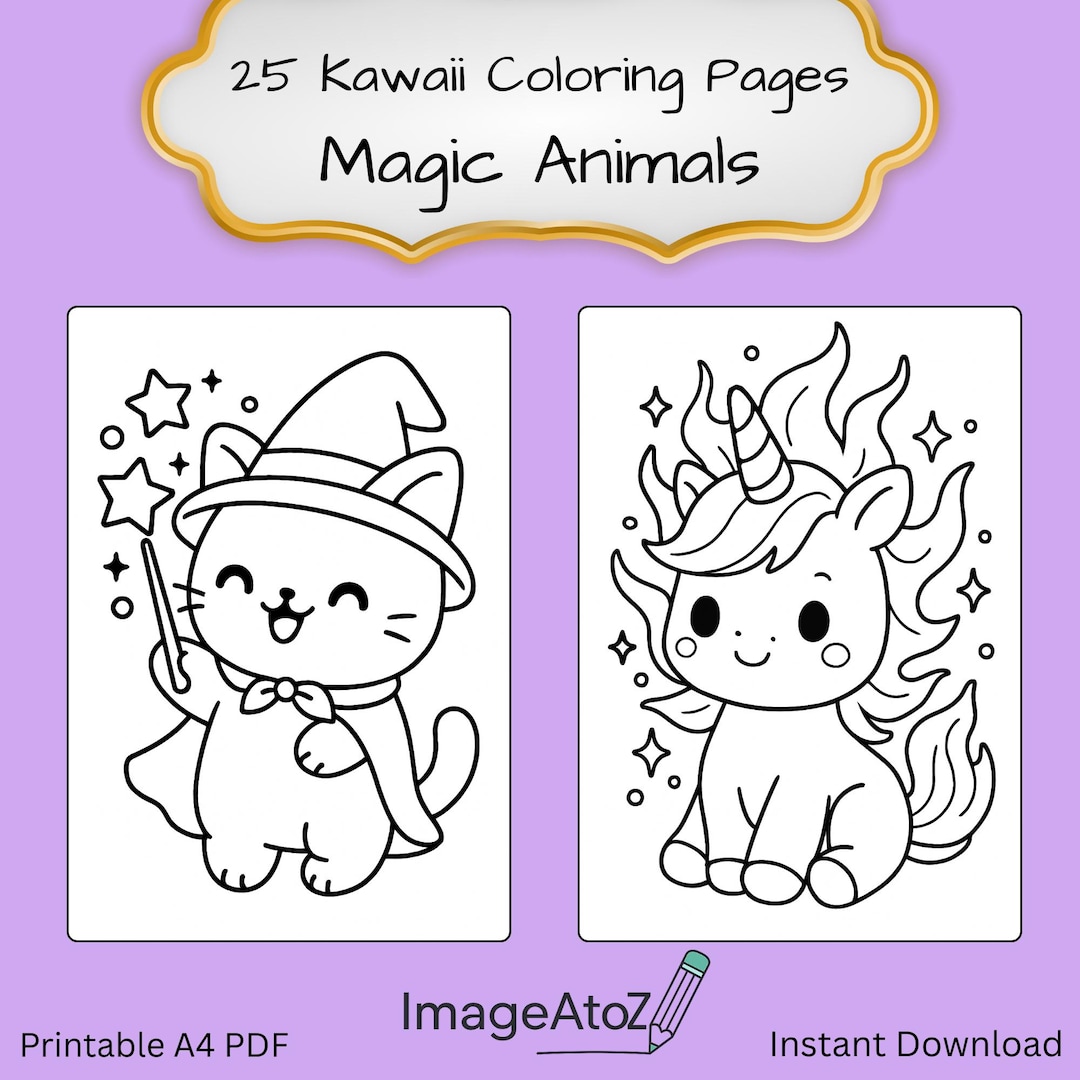 25 Kawaii Magic Animals Coloring Pages - Printable A4 (PDF) - Etsy