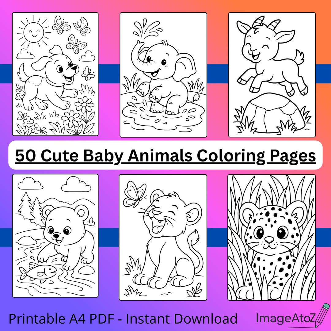 50 Baby Animals Coloring Pages - Printable A4 PDF - Etsy