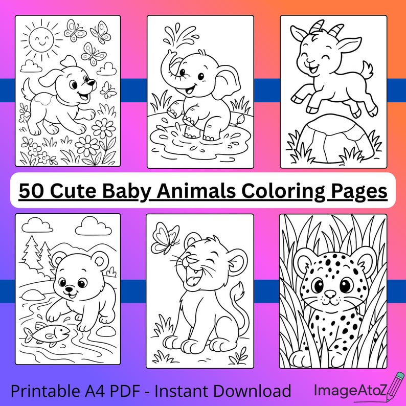 50 Baby Animals Coloring Pages - Printable A4 PDF - Etsy
