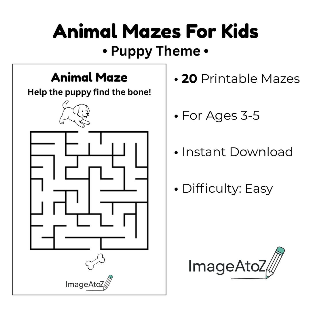 Easy Puppy Mazes for Kids – 20 Printable Mazes (ages 3–5) - Etsy