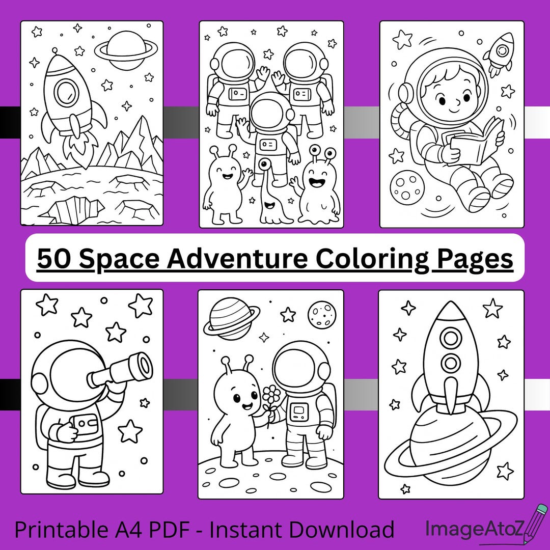 50 Space Adventure Coloring Pages for Kids - Printable A4 Pdf - Etsy