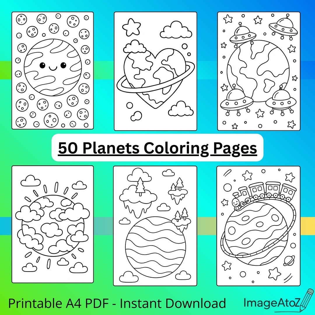 50 Planet Coloring Pages - Printable A4 (PDF) - Etsy