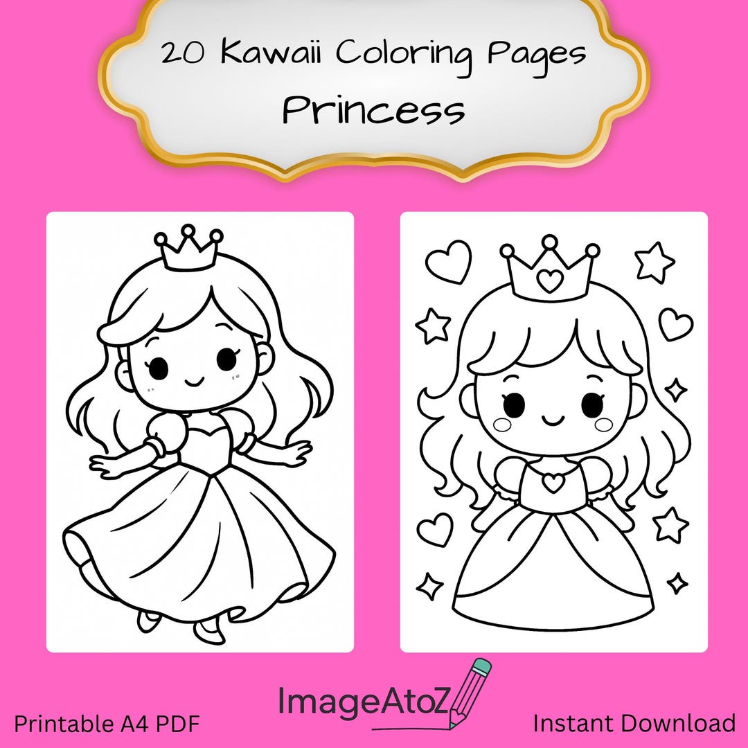 25 Kawaii Princess Coloring Pages - Printable A4 (PDF) - Etsy