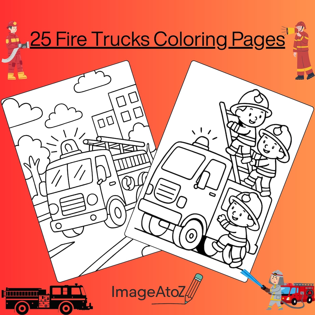 25 Fire Truck Coloring Pages for Kids | Printable A4 PDF - Etsy