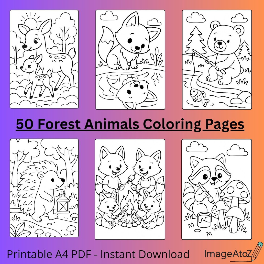 50 Forest Animals Coloring Pages : Kids A4 Printable ( PDF ) - Etsy