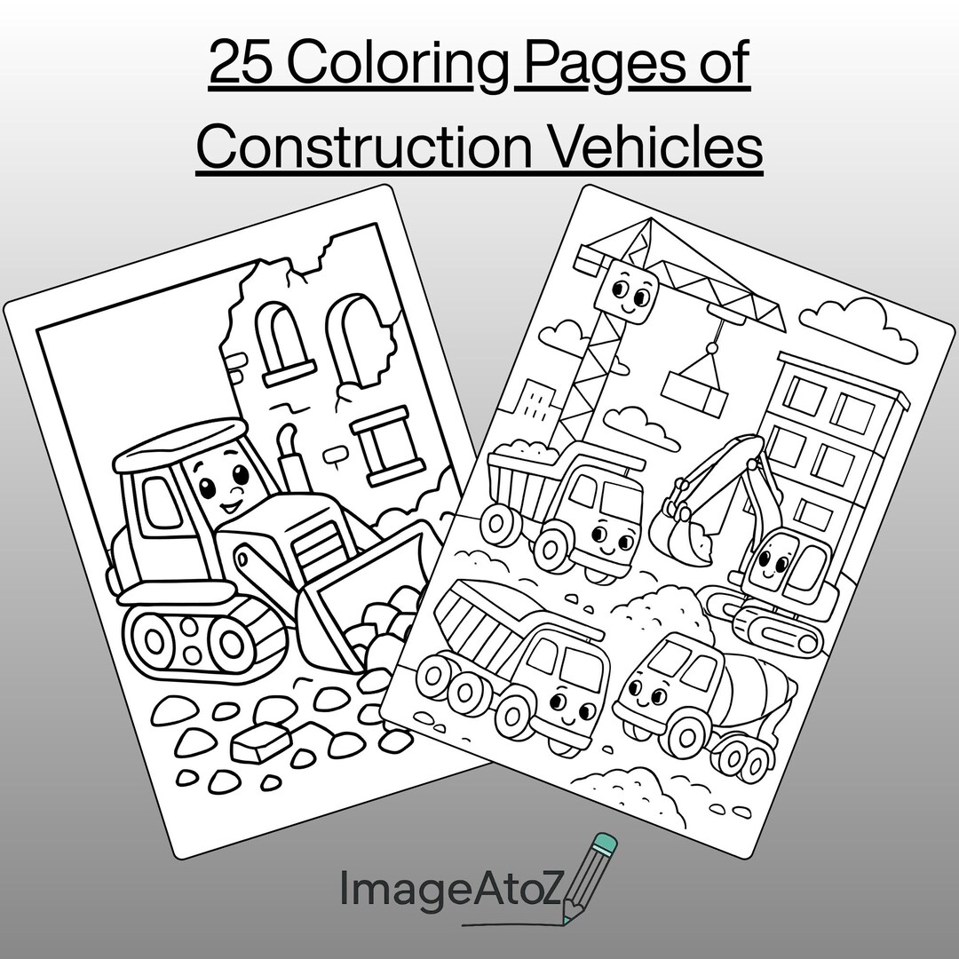 25 Construction Vehicles Coloring Pages - Printable A4 PDF - Etsy
