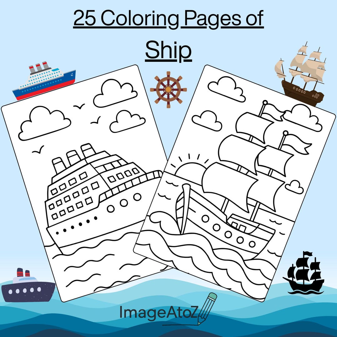 25 Ship Coloring Pages for Kids | Printable A4 PDF - Etsy