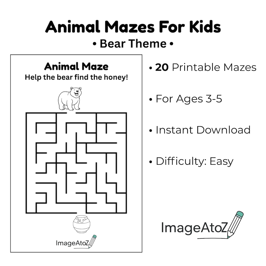 Easy Bear Mazes for Kids - 20 Printable Mazes (ages 3-5) - Etsy