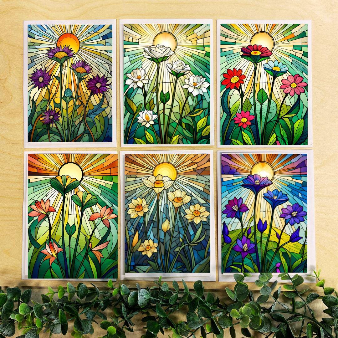 Intricate Stained Glass Flower Notecards, Elegant and Artistic Cards ...