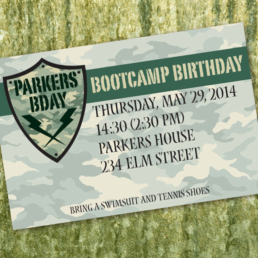 Bootcamp, Birthday Party Invitations, Ranger Graduation Invitations, Army Birthday Party ...