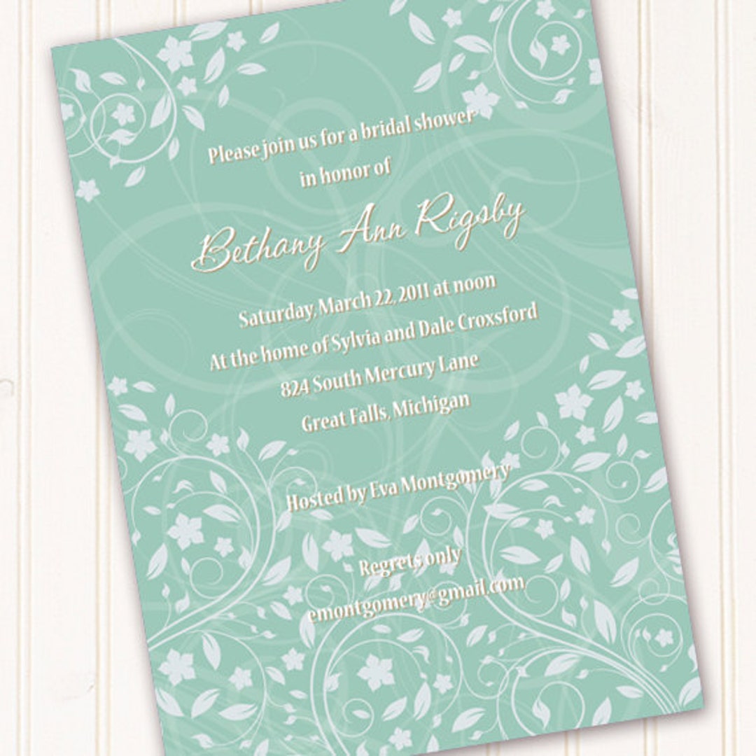 Bridal Shower Invitations, Aqua Bridal Shower Invitations, Sea Foam ...