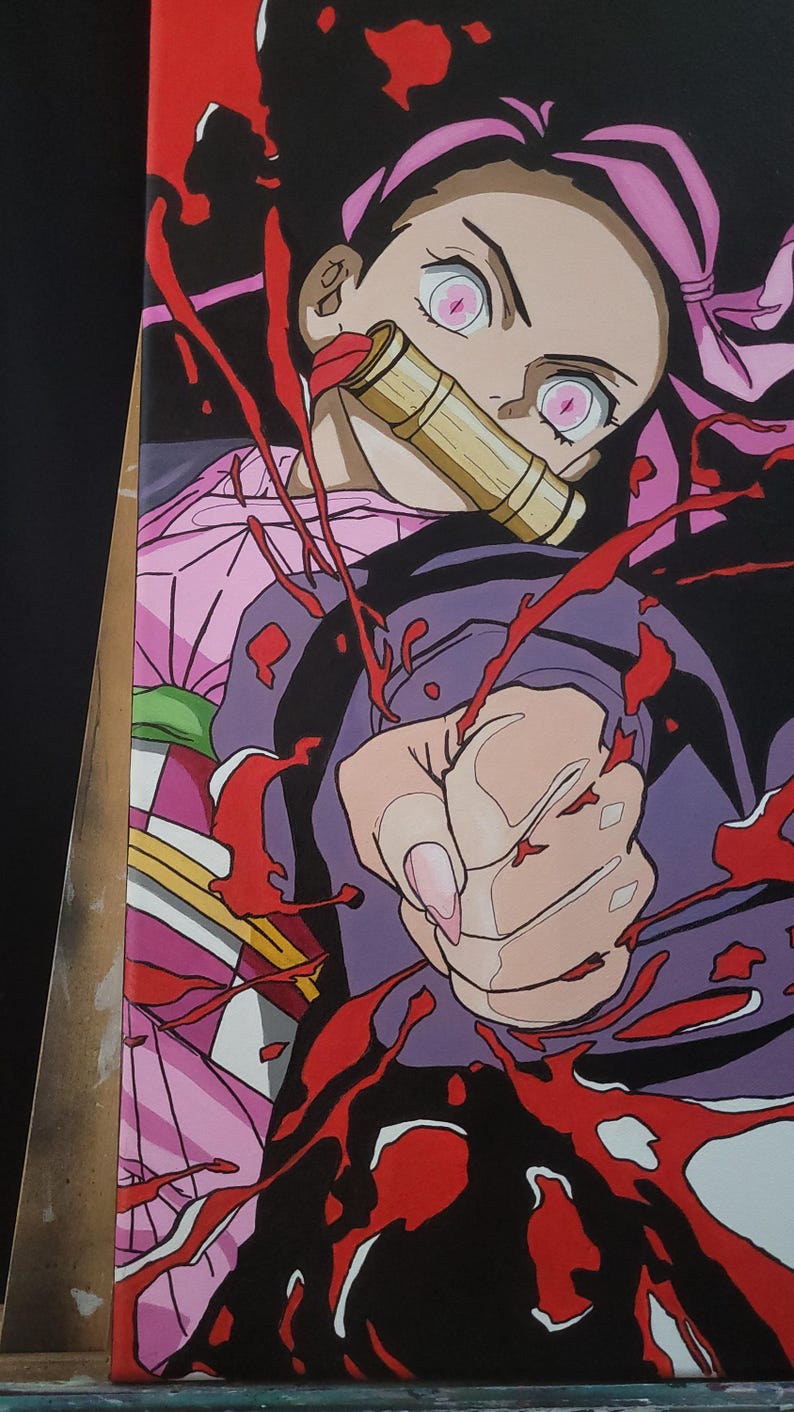 Nezuko Fan Art – Demon Slayer Acrylic Painting | Handmade Anime Wall ...