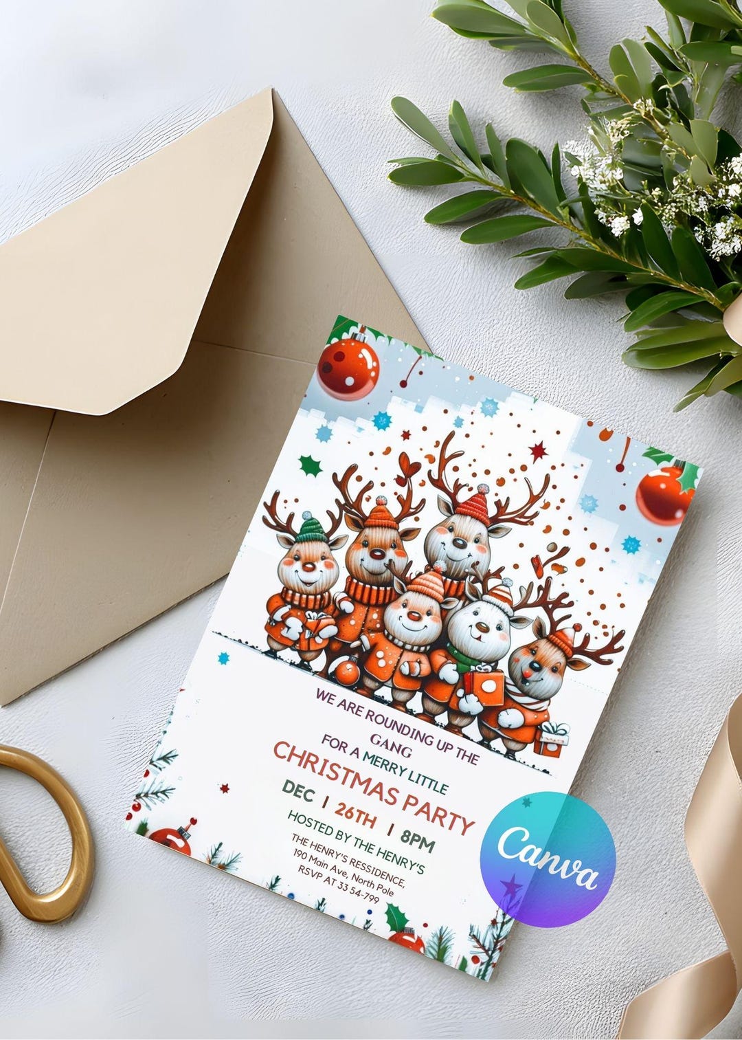 Editable Reindeer Christmas Party Invitation Template (digital) - Etsy