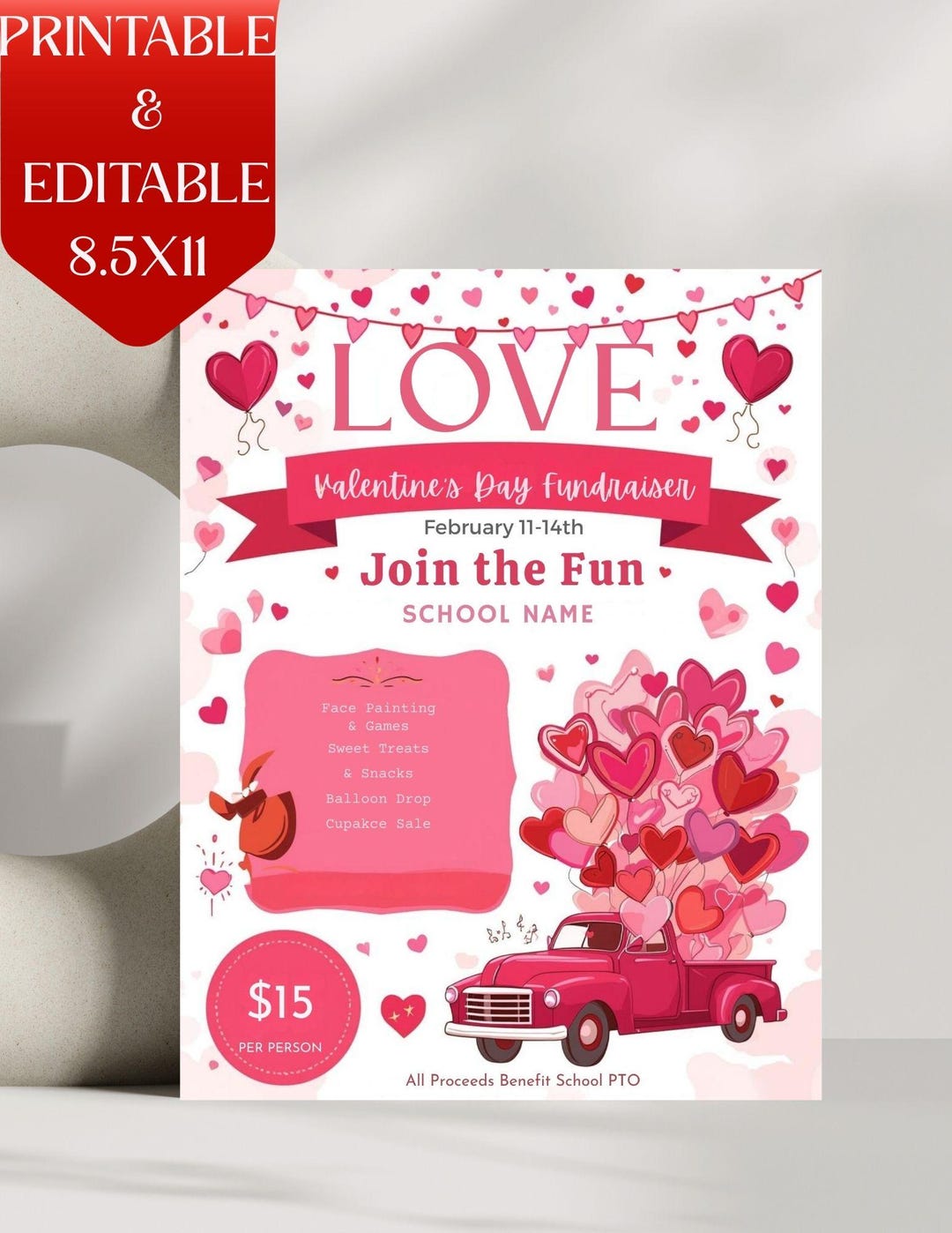 Valentine's Day Fundraiser Flyer: Editable School Party Template (8 ...