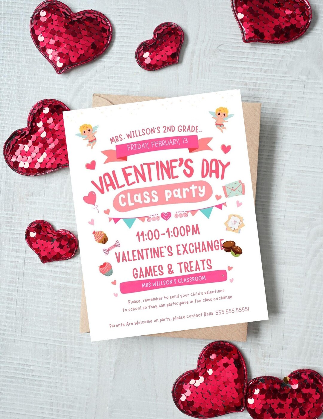 Editable Valentine’s Day Class Party Invite, Elementary School Flyer ...