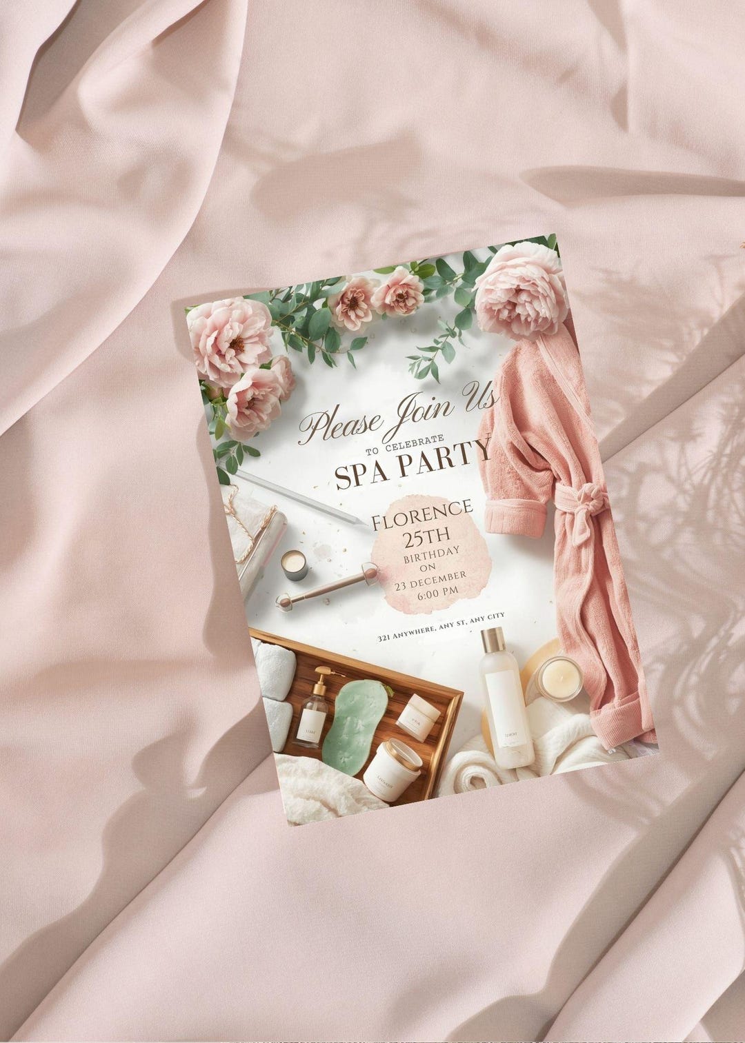 Glam Spa Birthday Party Invitation, Editable Template (5x7" Printable ...