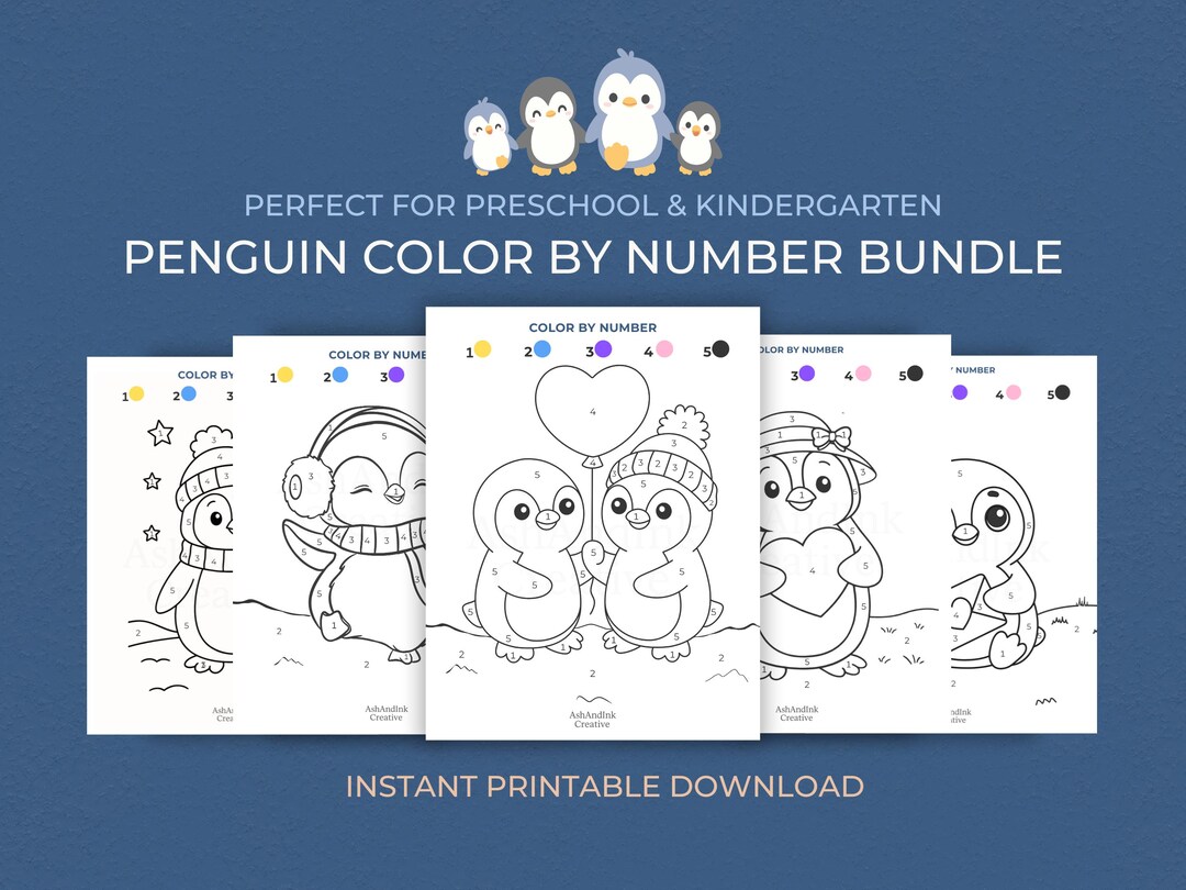 Color by Number Penguin Printable Bundle | Preschool & Kindergarten ...