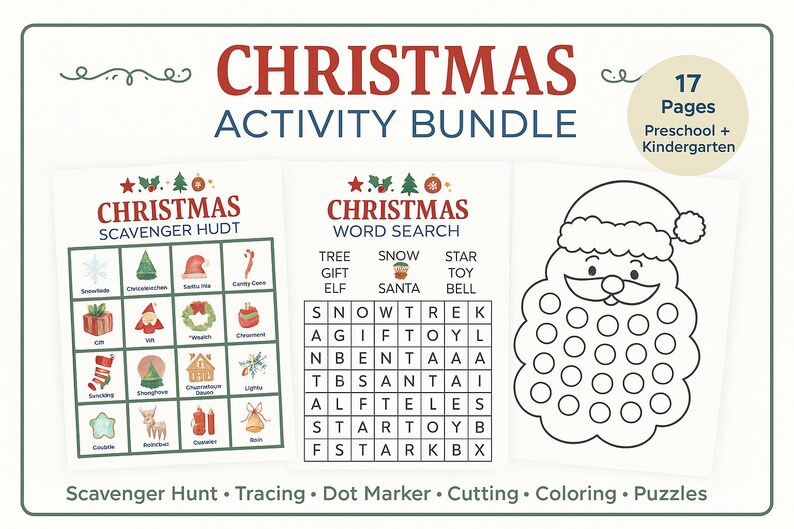 Christmas Activity Bundle for Kids | 17 Printable Preschool and ...