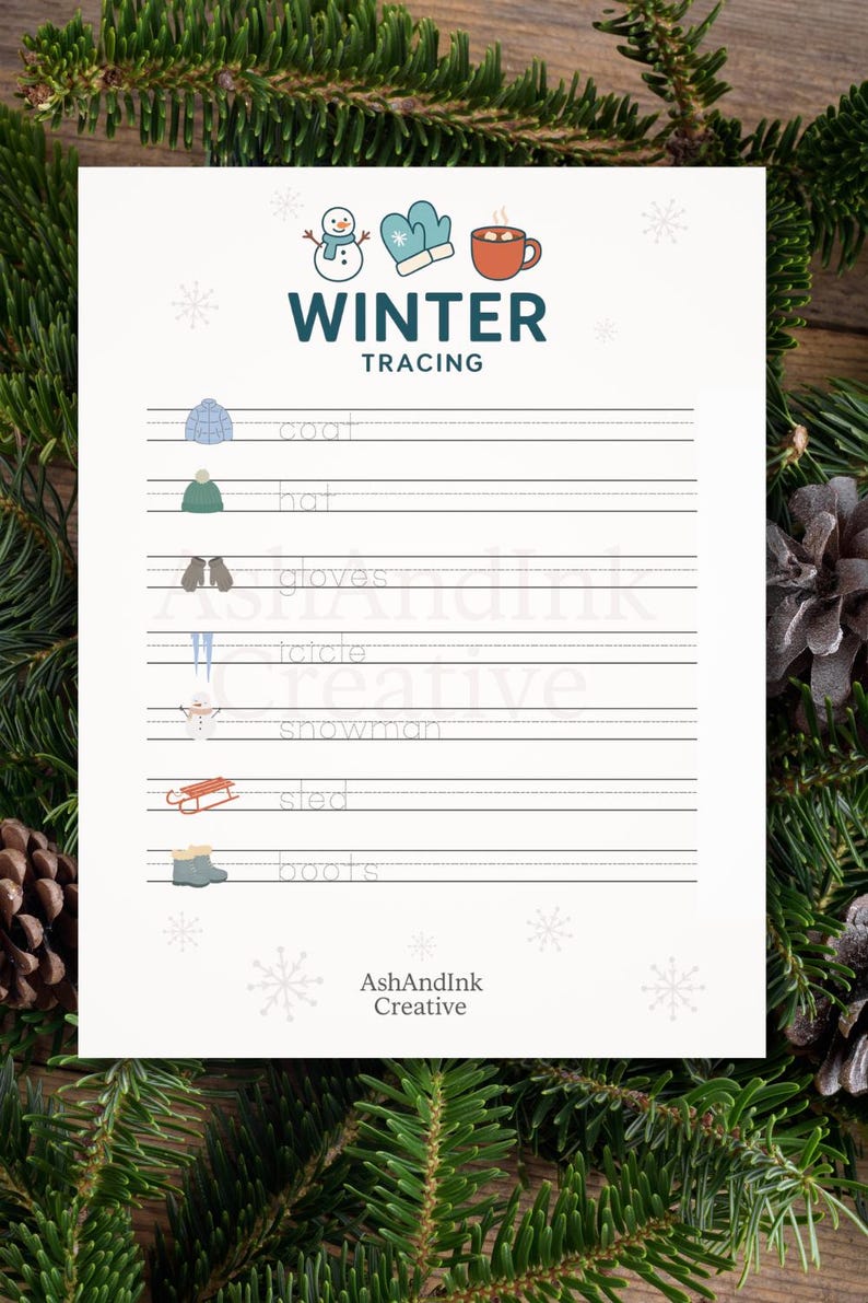 Winter Tracing Worksheet for Kids | Handwriting Practice | Preschool ...