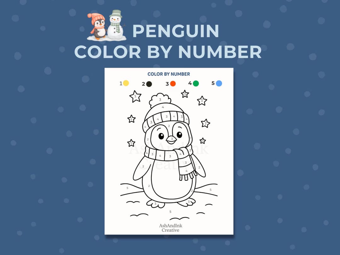 Color by Number for Preschool – Penguin Winter Math Worksheet - Etsy
