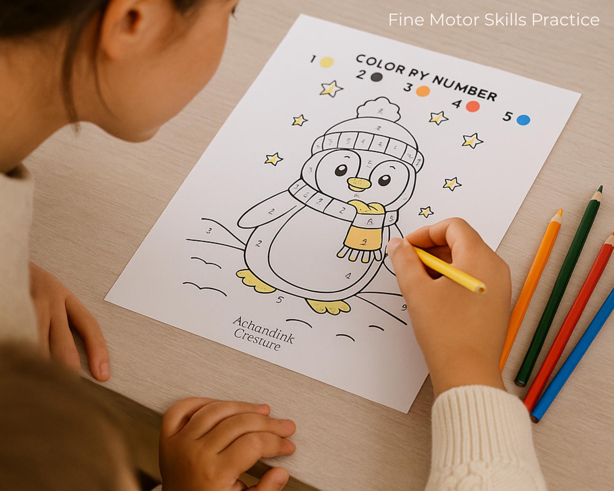 Color by Number for Preschool – Penguin Winter Math Worksheet - Etsy