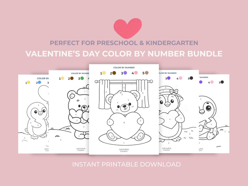 Valentine's Day Color by Number | Animal Printables (digital Download ...