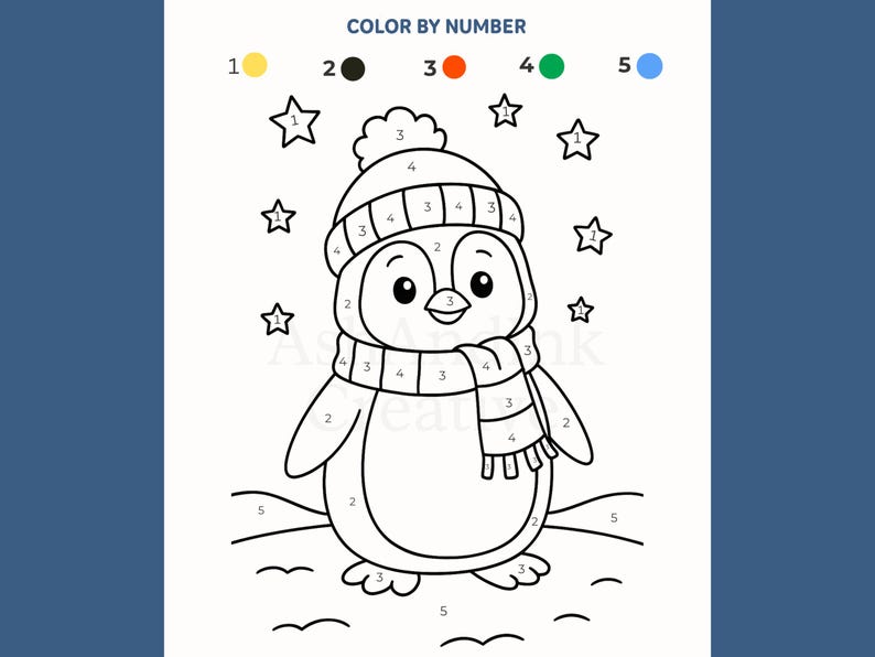 Color by Number for Preschool – Penguin Winter Math Worksheet - Etsy
