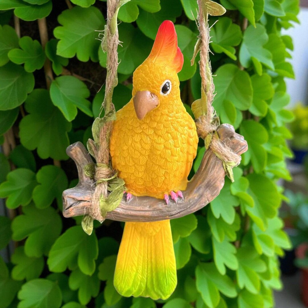 Chinese Style Parrot Swing Ornament Resin Hanging Decoration for Garden ...