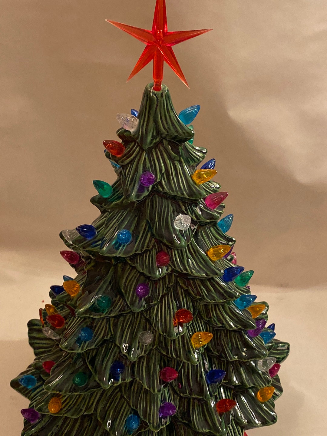 15" Ceramic Christmas Tree All New Lights up Just Made on Red Base - Etsy