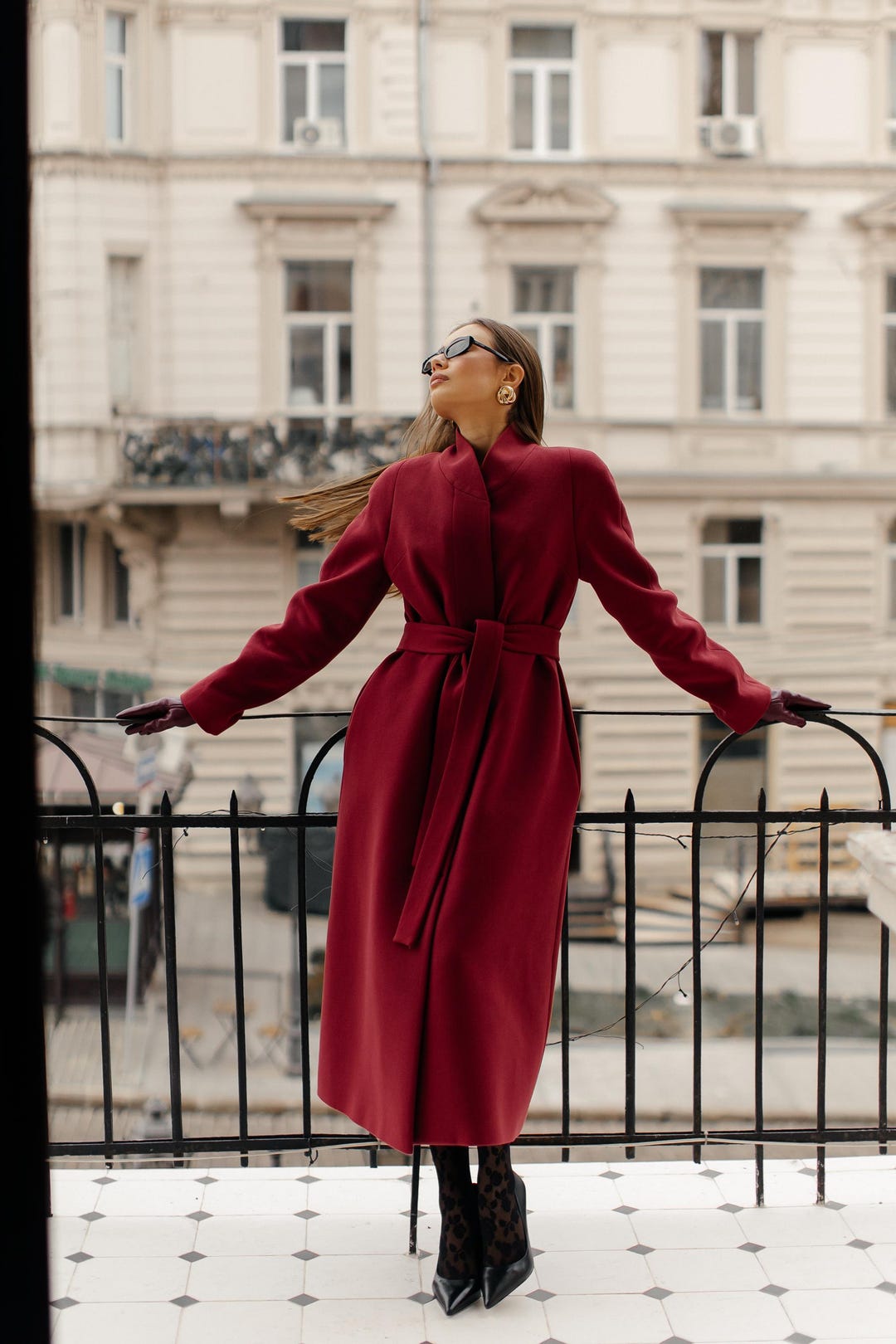 Marsala Red Straight Fit Coat. Vintage Style Coat. Wine Red Women's ...