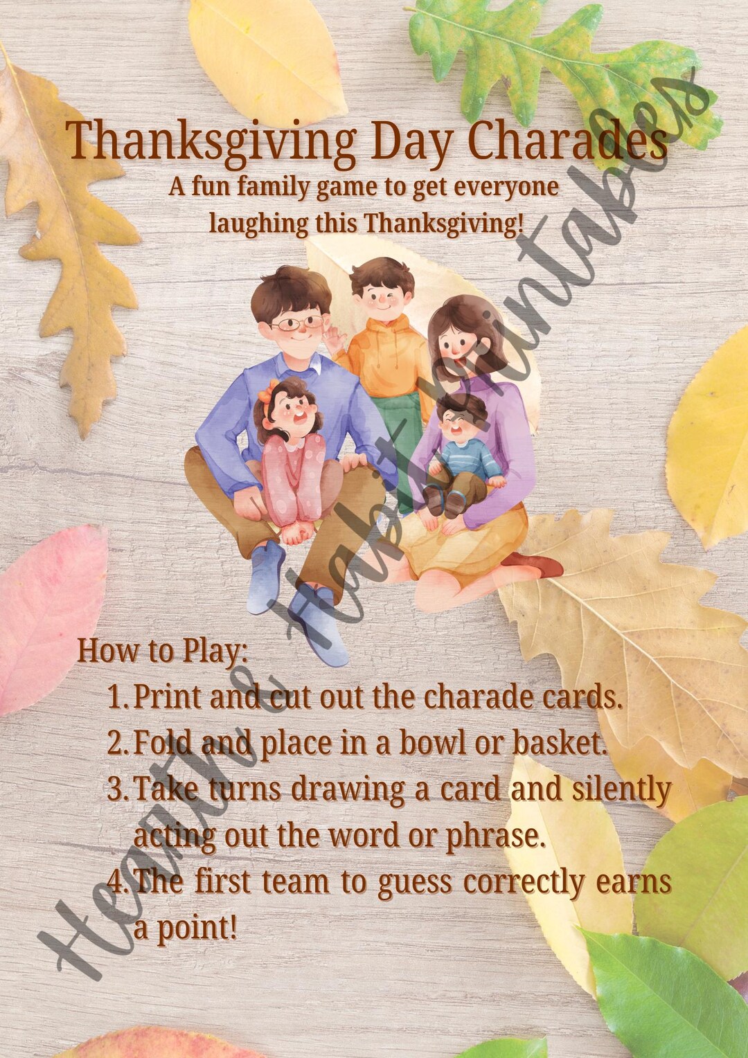 Thanksgiving Charades Game Printable | Family Thanksgiving Game | Fall ...