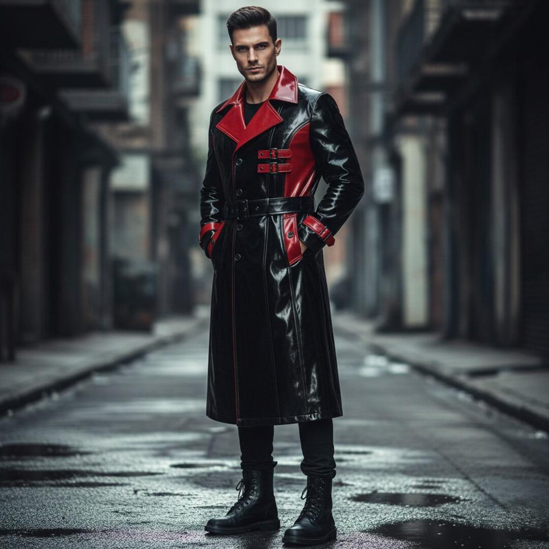 Black & Red PVC Vampire Trench Coat | Handmade Steampunk Overcoat ...